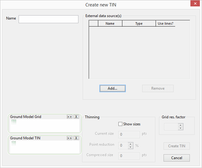 Create New TIN Ground Model dialog